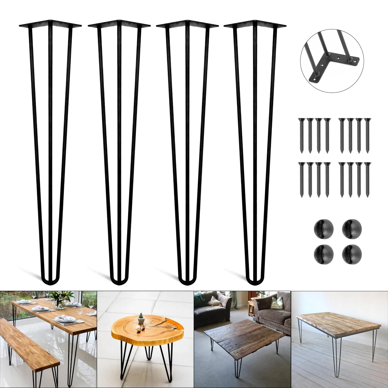 TRIOBLADE 4PCS Hairpin Table Legs 4”-28” Sturdy DIY Carbon Steel Table ...