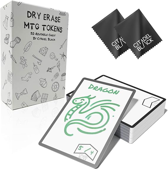 Citadel Black Dry Erase MTG Tokens Set of 50 Cards – with 2pcs Erasers ...