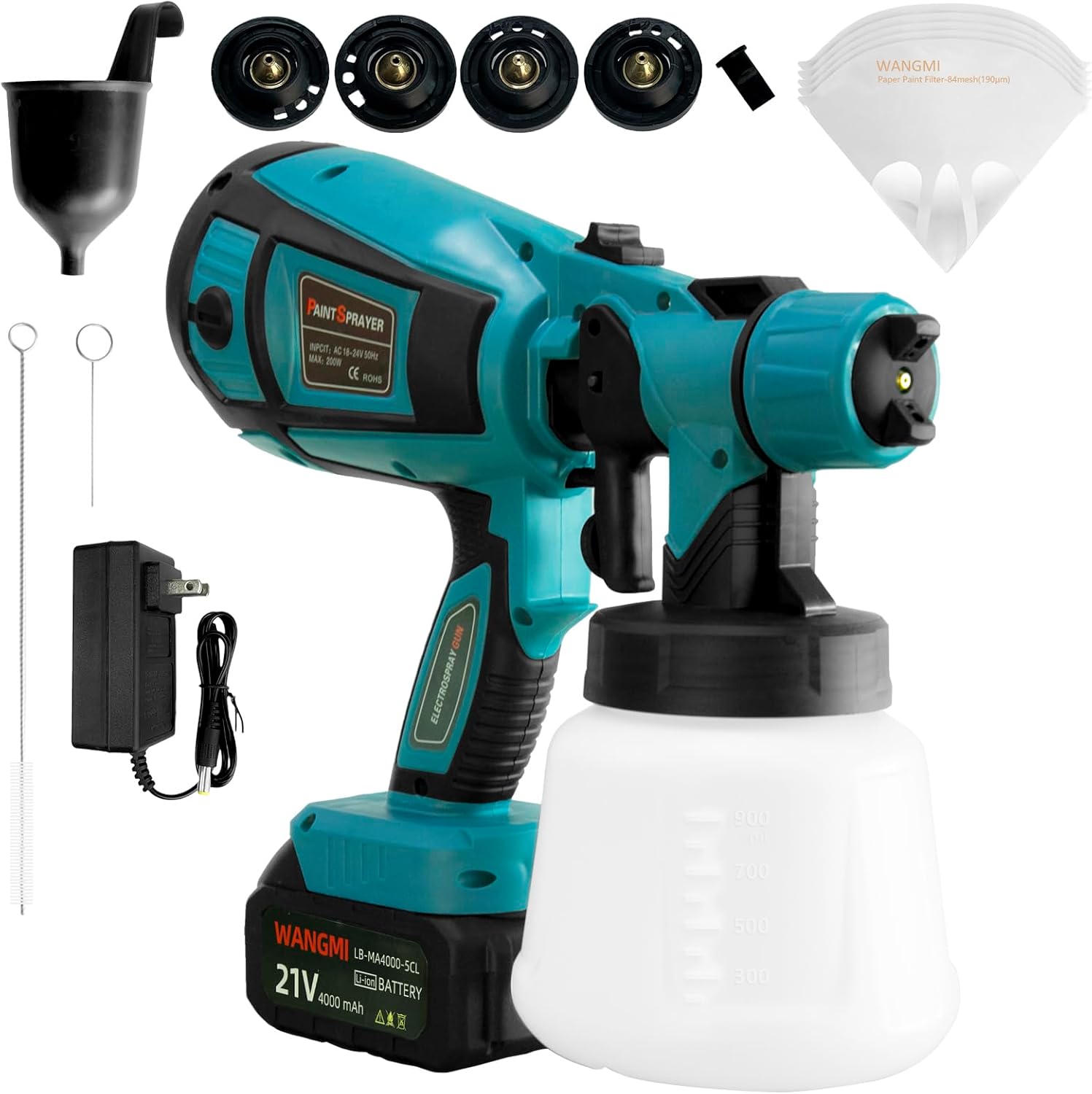 Amazon.com : WANGMI Cordless Electric Paint Sprayer, 4.0 Ah Battery ...