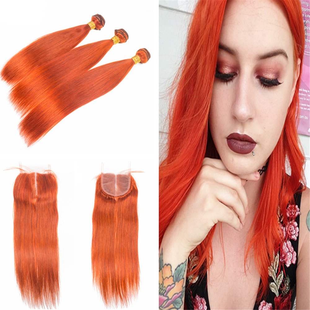 Amazon.com : Cloud Hair Popular Color Orange Human Hair 3Bundles With ...