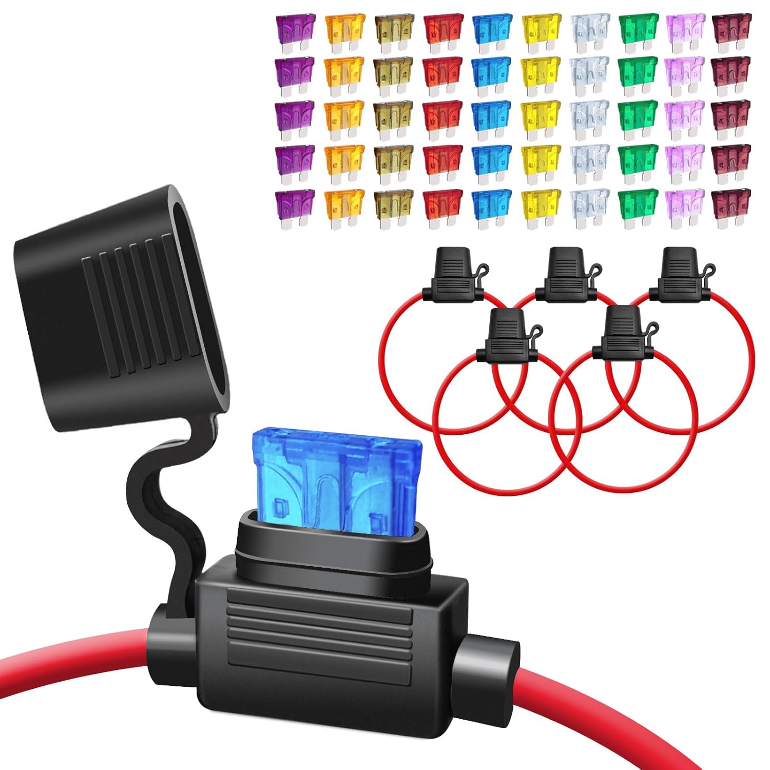 5pack Inline Fuse Holder 12V with 50pcs Automotive Fuses (3A, 5A, 7.5A ...