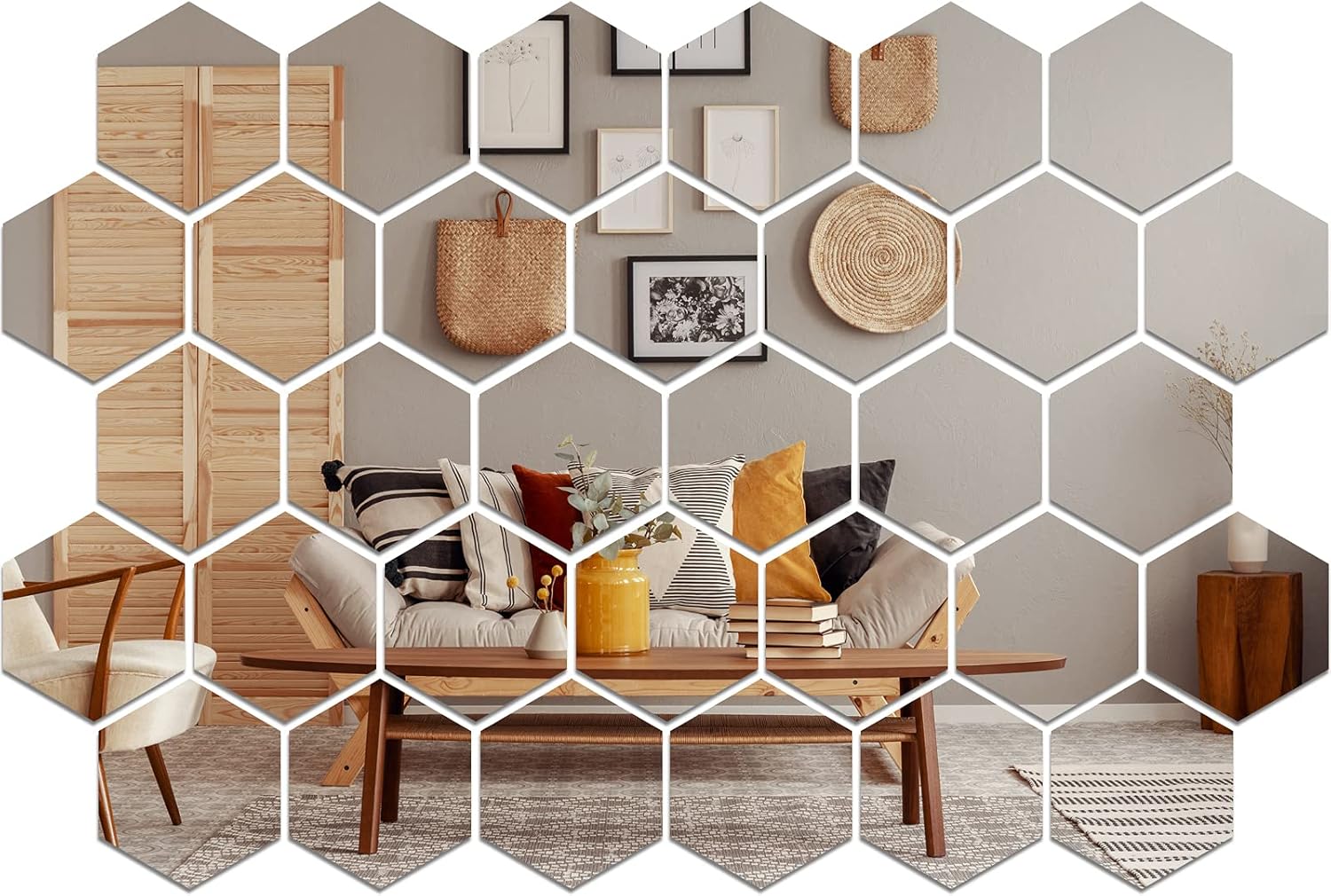 32 Pieces Hexagon Mirror Wall Sticker Hexagon Acrylic Mirror Removable ...