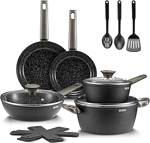 Amazon.co.jp: BEZIA Induction Cookware Set 15-Piece, Nonstick Pots and ...