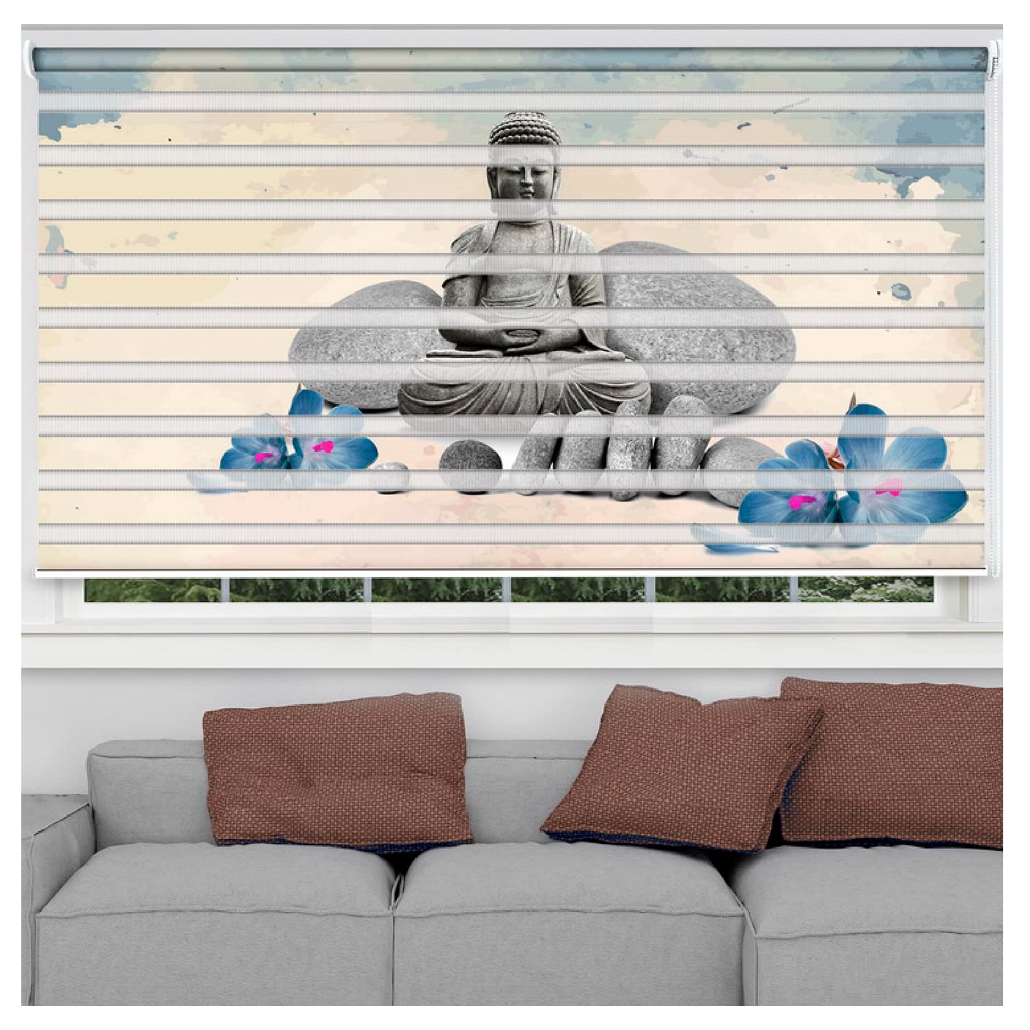 Buy Kayra Decor Zebra Blinds for Windows - Meditating Buddha Design ...