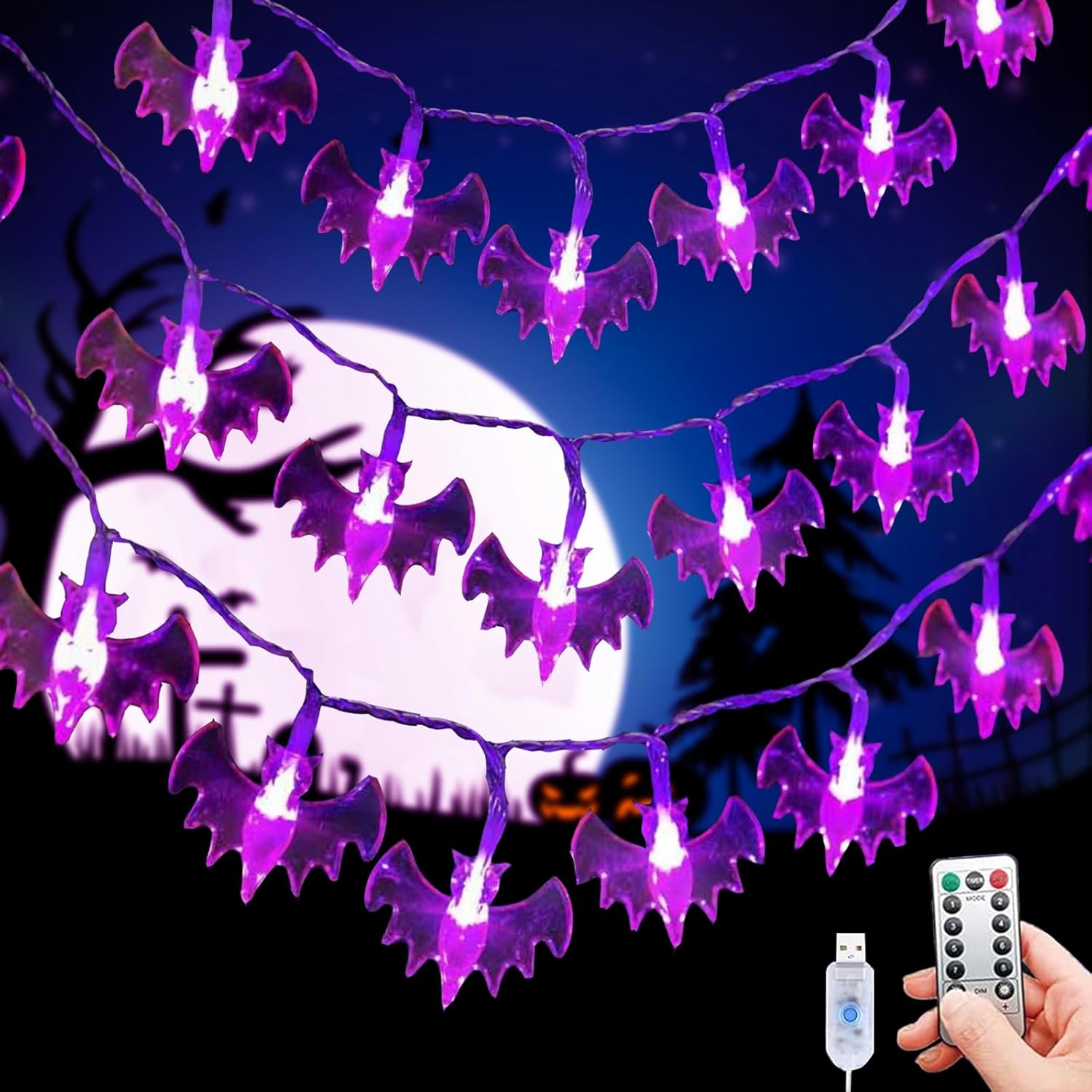 XVZ Bat Fairy Lights - 4m, 20 LEDs, 8 Modes, Remote & USB, Timer for ...