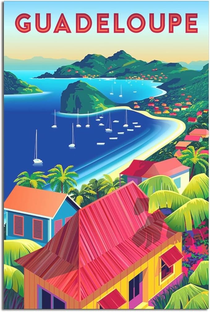 GHJGH Guadeloupe France Affiche Vintage Voyage Peinture Poster Chambre ...