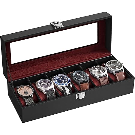 Amazon.com: SONGMICS Watch Box, Christmas Gifts, 6-Slot Watch Case with ...