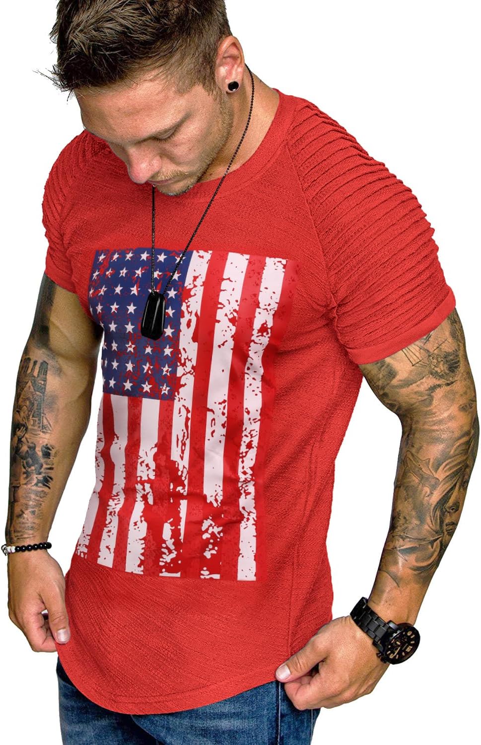 COOFANDY Men's Muscle T-Shirt Pleated Raglan Sleeve Bodybuilding Gym ...
