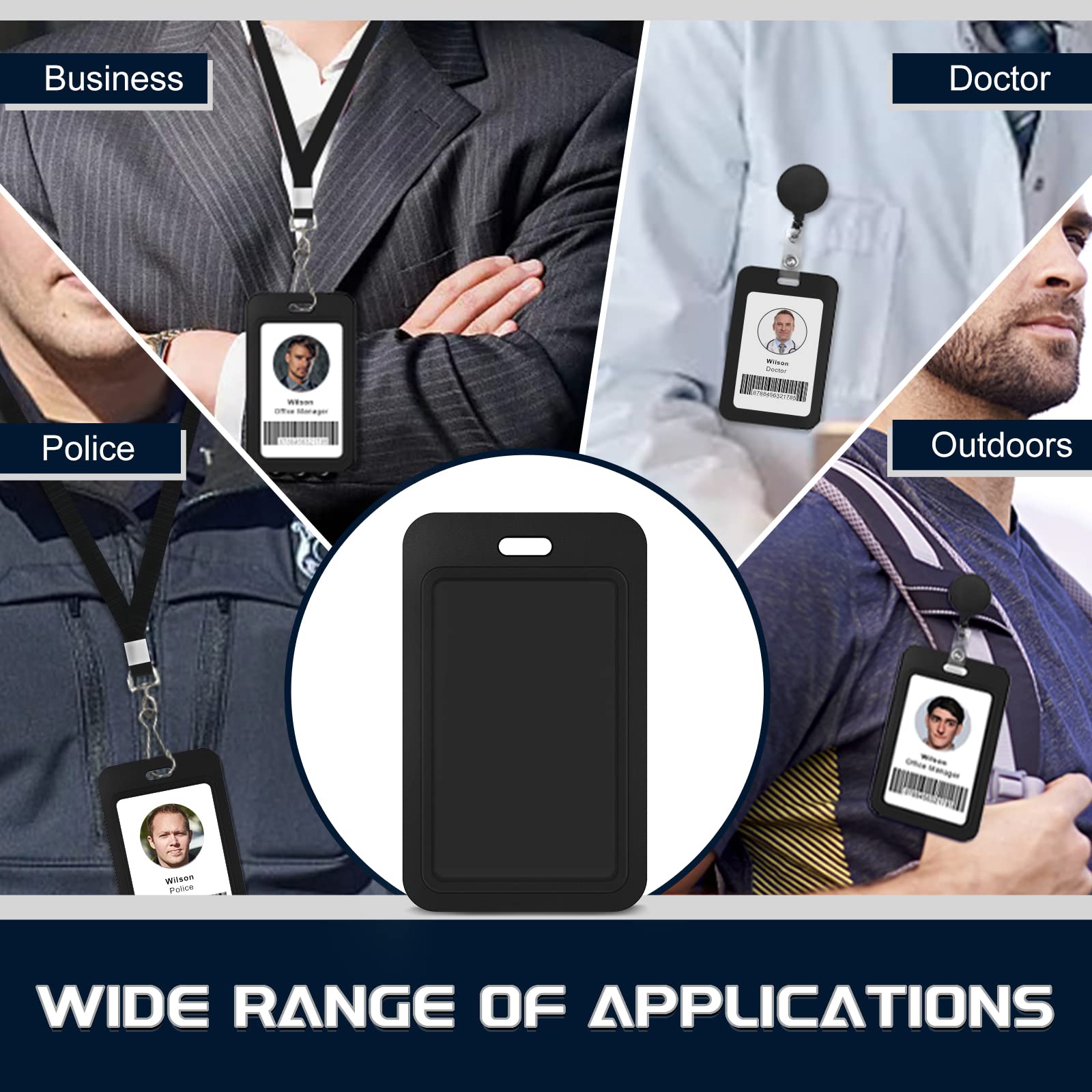 Snapklik.com : 3 Pack Sliding ID Badge Holders Black Plastic Vertical ...