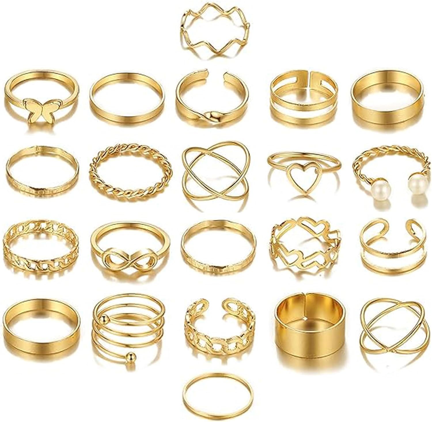 22 PCS Vintage Gold Knuckle Rings Set Adjustable Rings for Women Snake ...