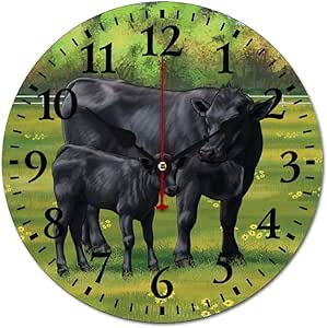 Amazon.com: Wall Clock Black Angus Cow Cute Calf in Summer Pasture ...