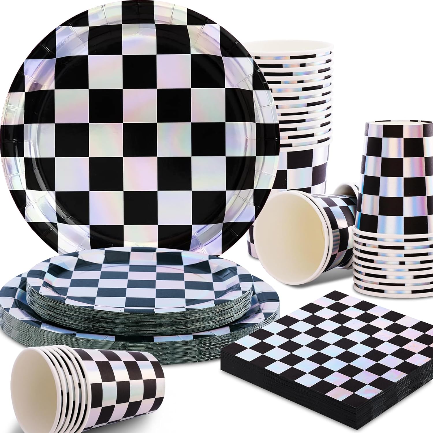 Amazon.com: joy akkess 175 Pcs Checkered Party Supplies Black and ...