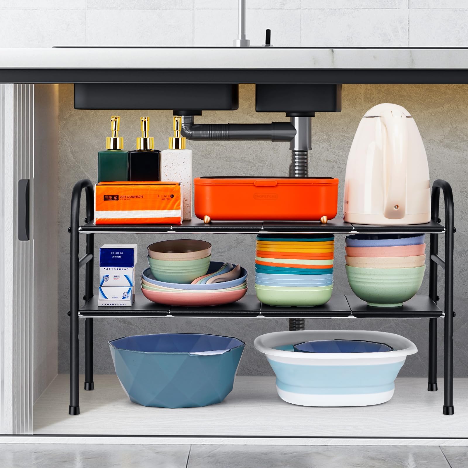 Amazon.com: ABTOR 2 Tier Under Sink Organizer-Adjustable Height ...