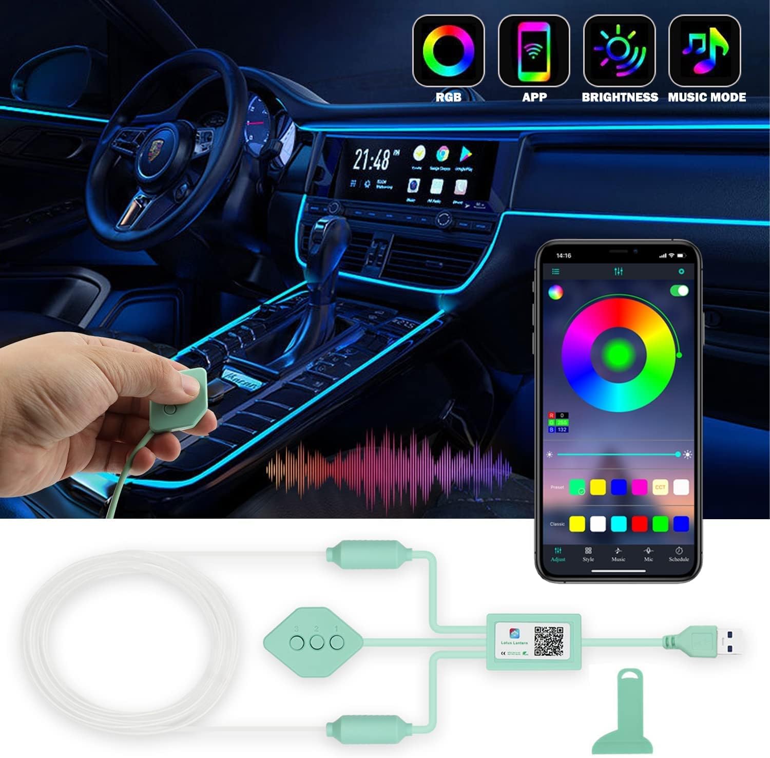 Arabest Car LED Strip Lights, RGB Interior Car Lights, 2 in 1 Car ...