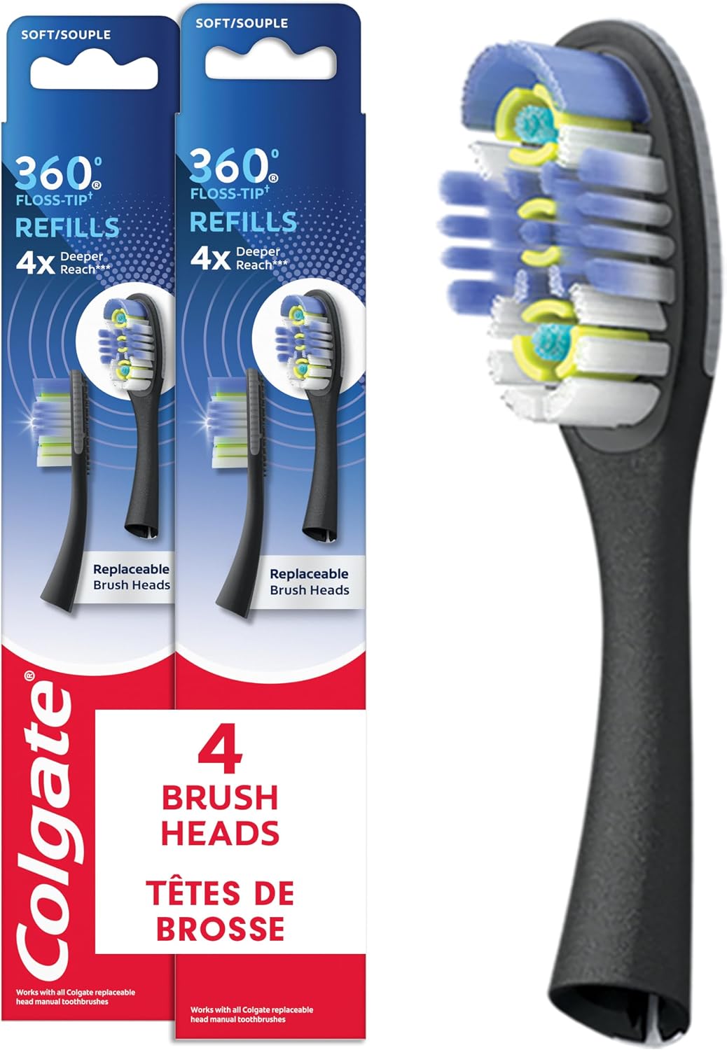 Amazon.com : Colgate 360 Floss-Tip Replaceable Toothbrush Head Refills ...