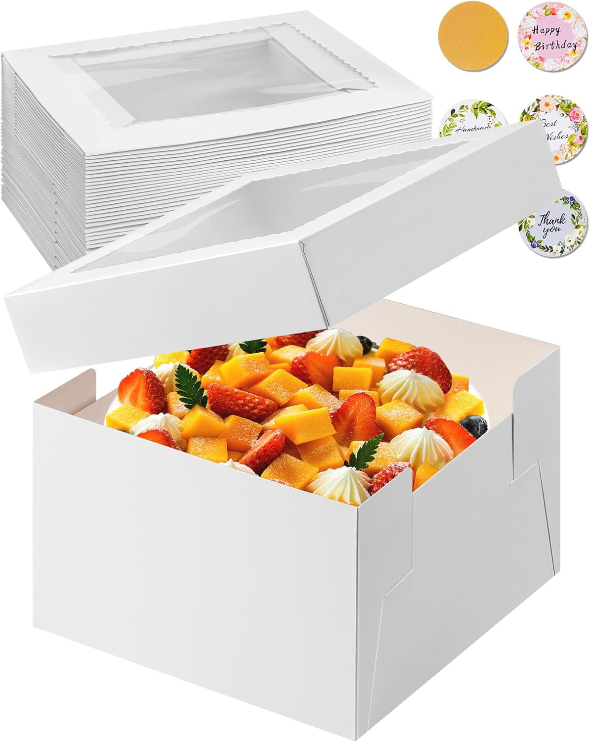 Amazon.com: 10 Pcs Cake Boxes 12x12x8 Inch White Cake Boxes with Window ...