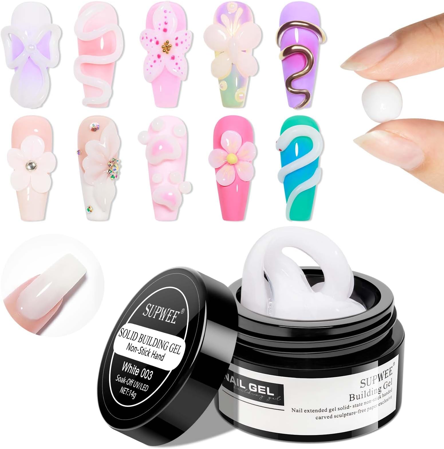 Amazon.com : U-Shinein Mirco Sculpture Painting Nail Gel with Chrome Nail Powder, 3D White ...