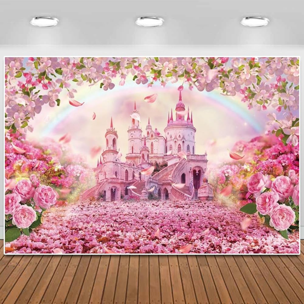 Amazon.com : ChloropLastid Princess Backdrop Pink Floral Castle ...