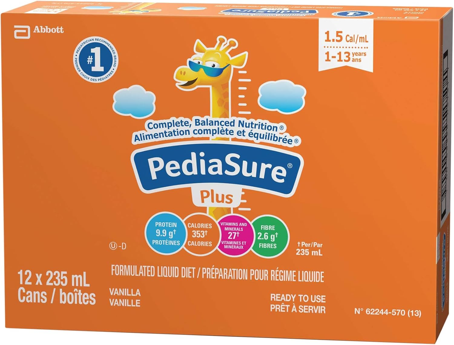 Pediasure Plus (with Fibre), Formulated Liquid Diet, 235 mL can ...