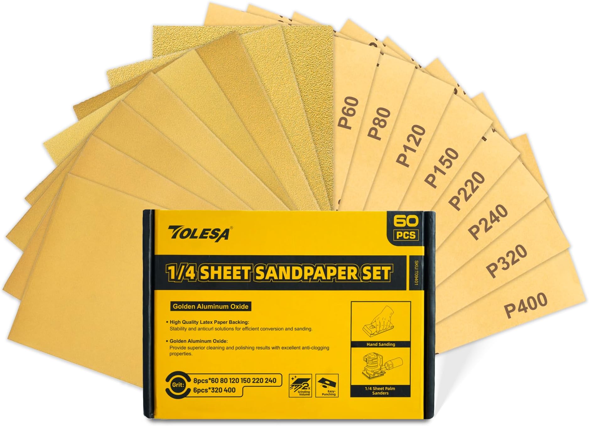 1/4 Sandpaper 60PCS-Christmas Gift, Easily Perforated, 60/80/120/150 ...