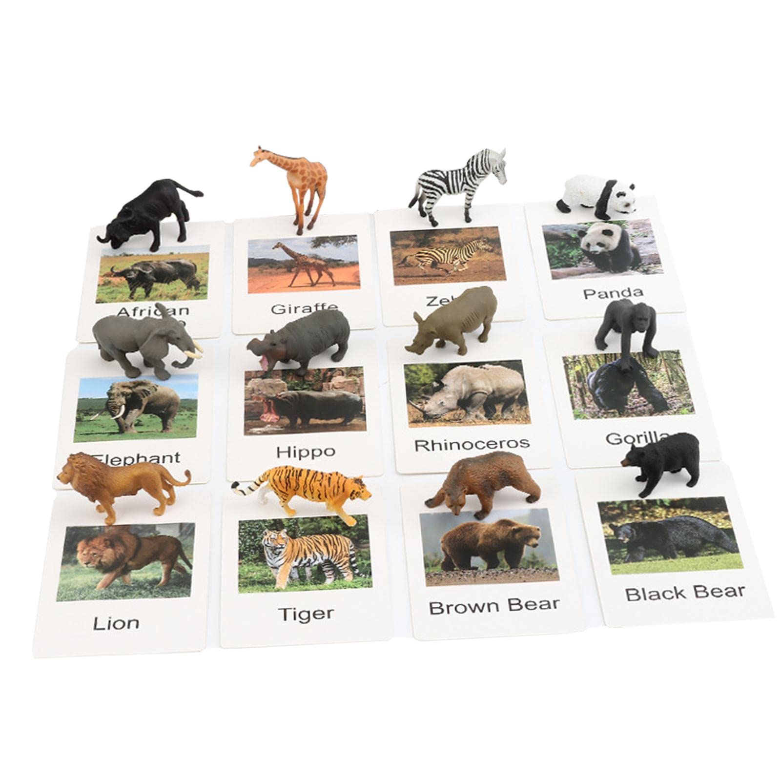 perfk 12 Pieces Mini Animal Figures with Flash Cards Matching Game ...