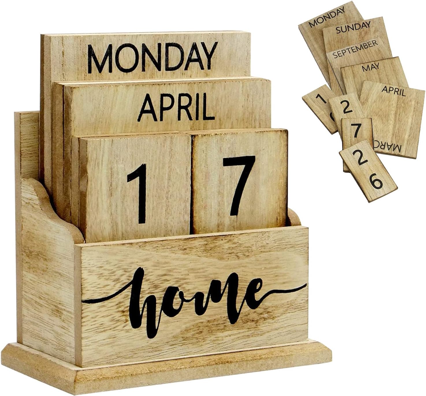 Wooden Vintage Perpetual Calendar Wood | Stylish Eternal Desk Calendar ...
