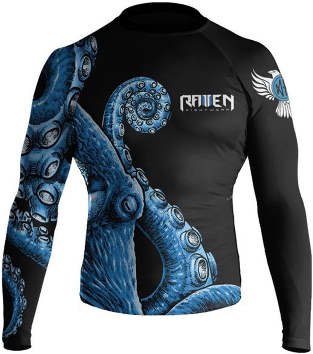 Raven Fightwear Men's Kraken Octopus IBJJF Approved Rash Guard Blue ...