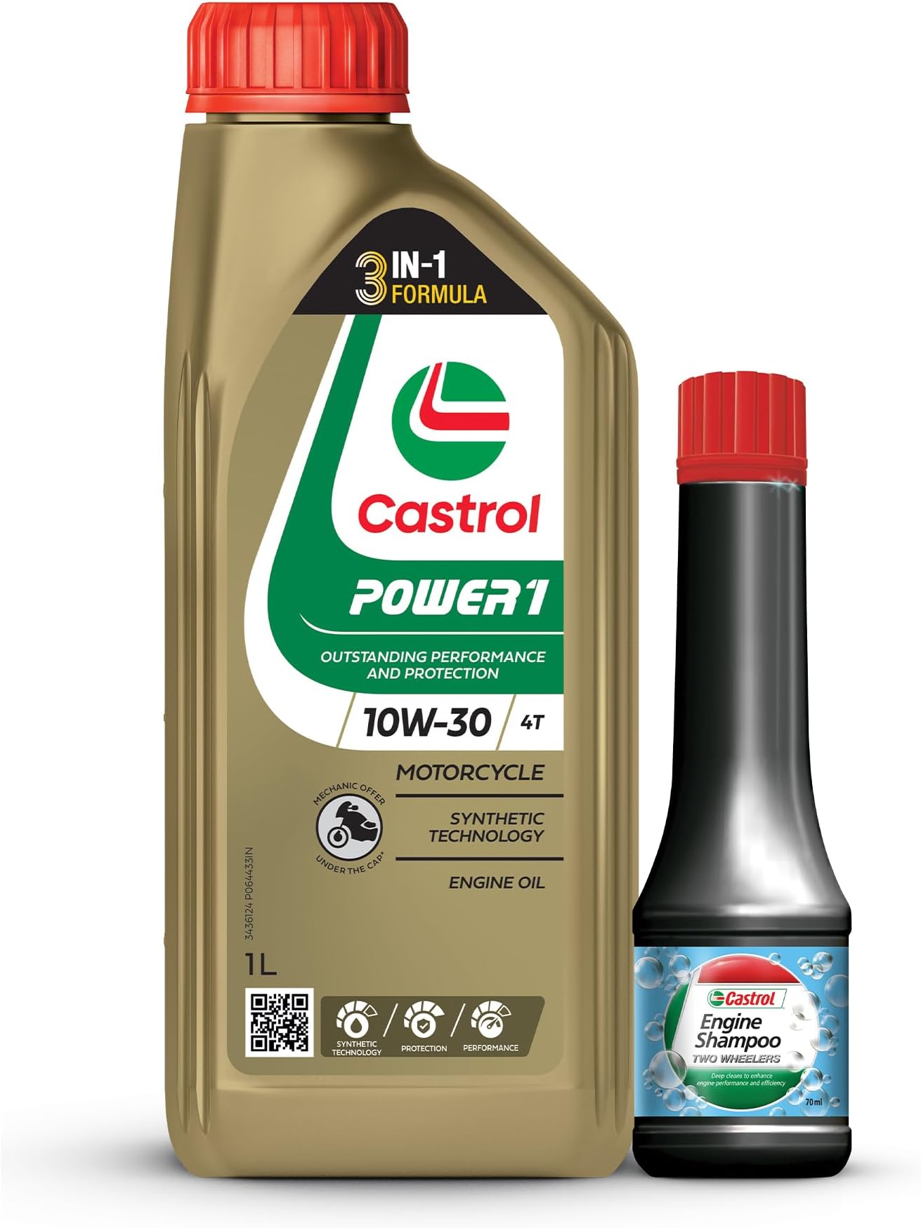 Castrol POWER1 10W-30 4T Synthetic Engine Oil for Bikes 900ML & FREE ...