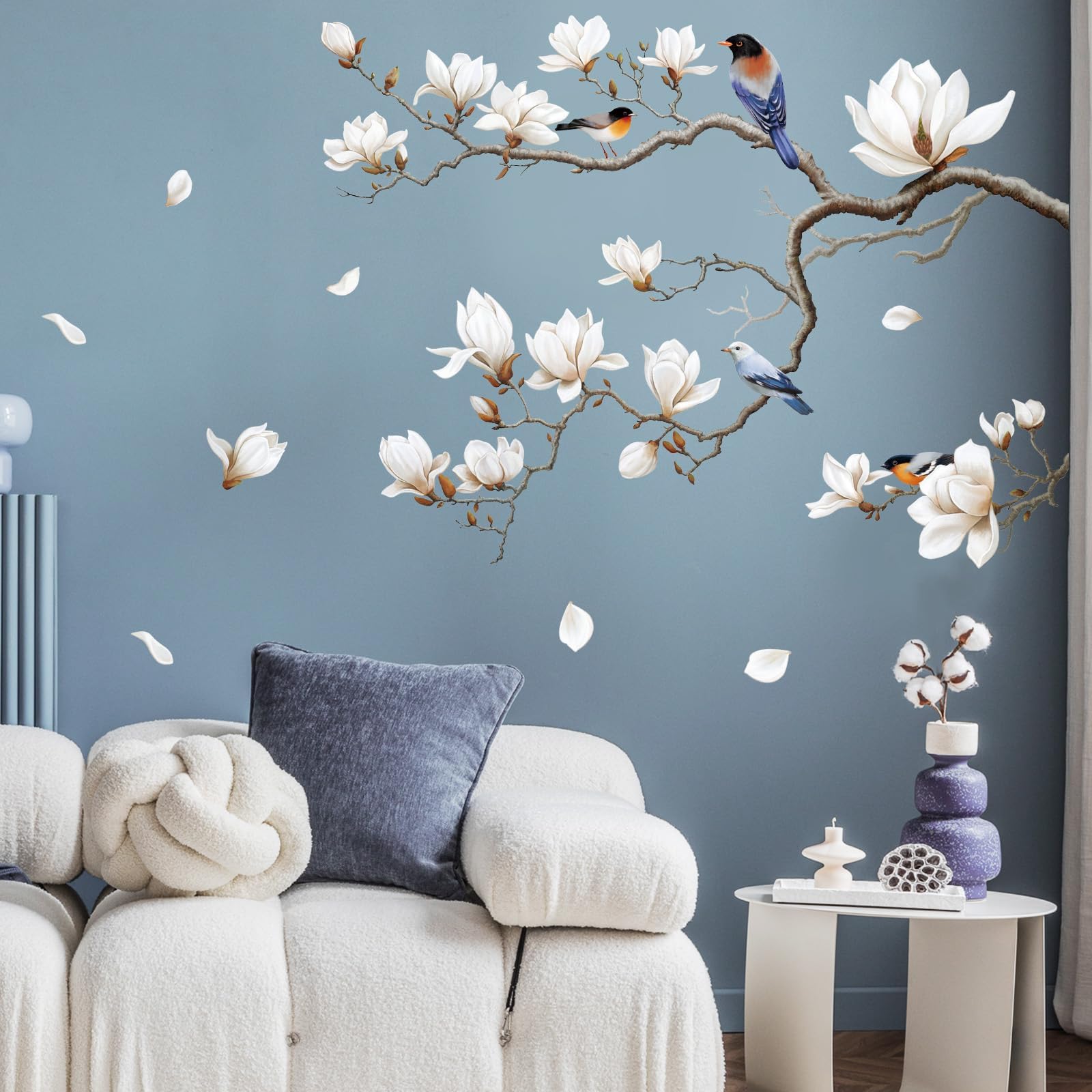 SUPERDANT Magnolia Bird Wall Decals Large Tree Wall Sticker White ...