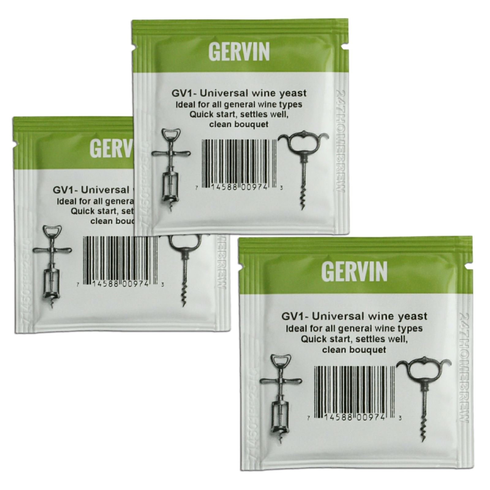 3X Gervin Wine Yeast GV1#1 Green Label General Purpose White & Red 5g ...