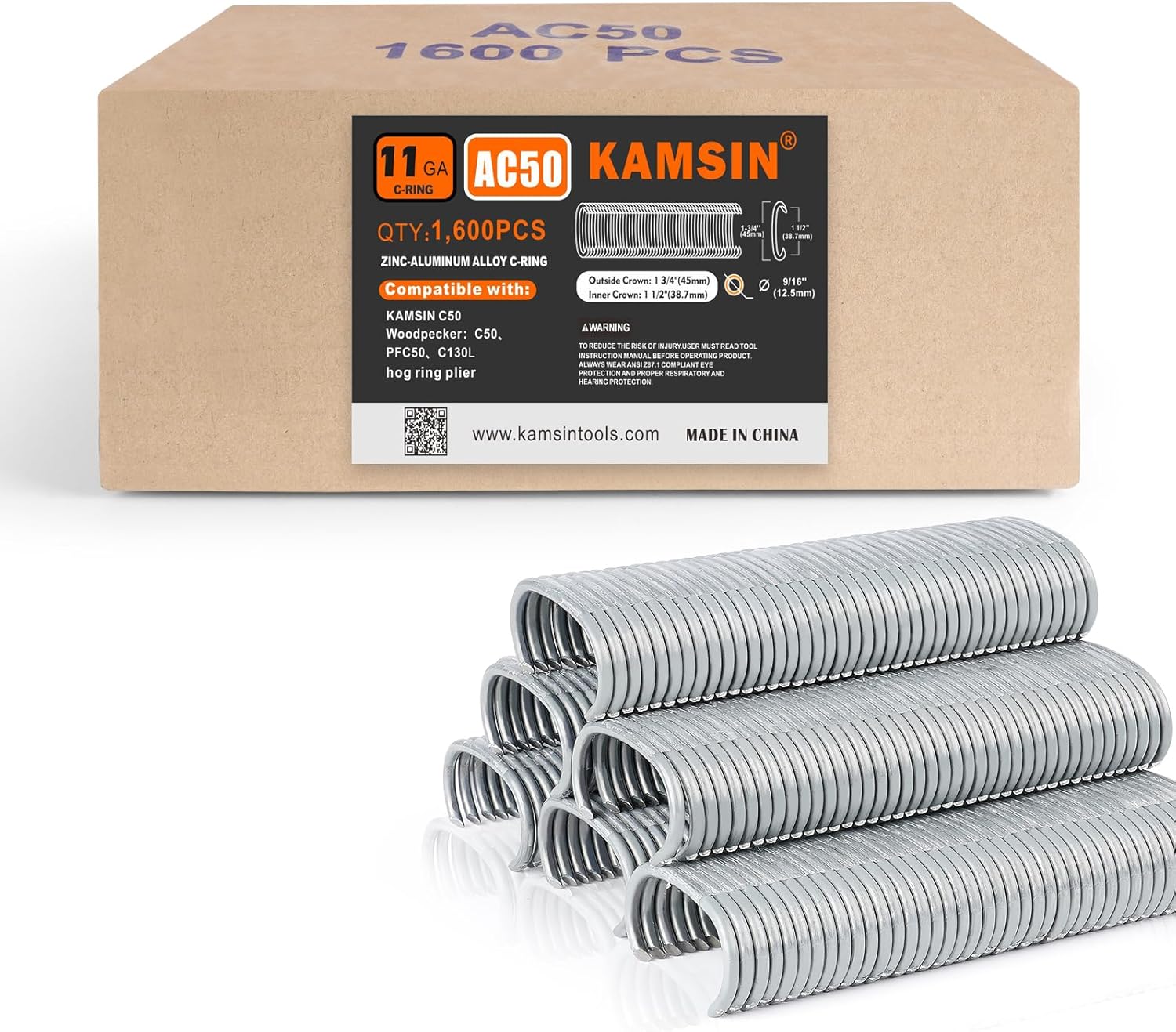 C50 11 Gauge Manual Snap Rings 1 3/4-Inch Crown for Hog Ring Gun 13.5 ...