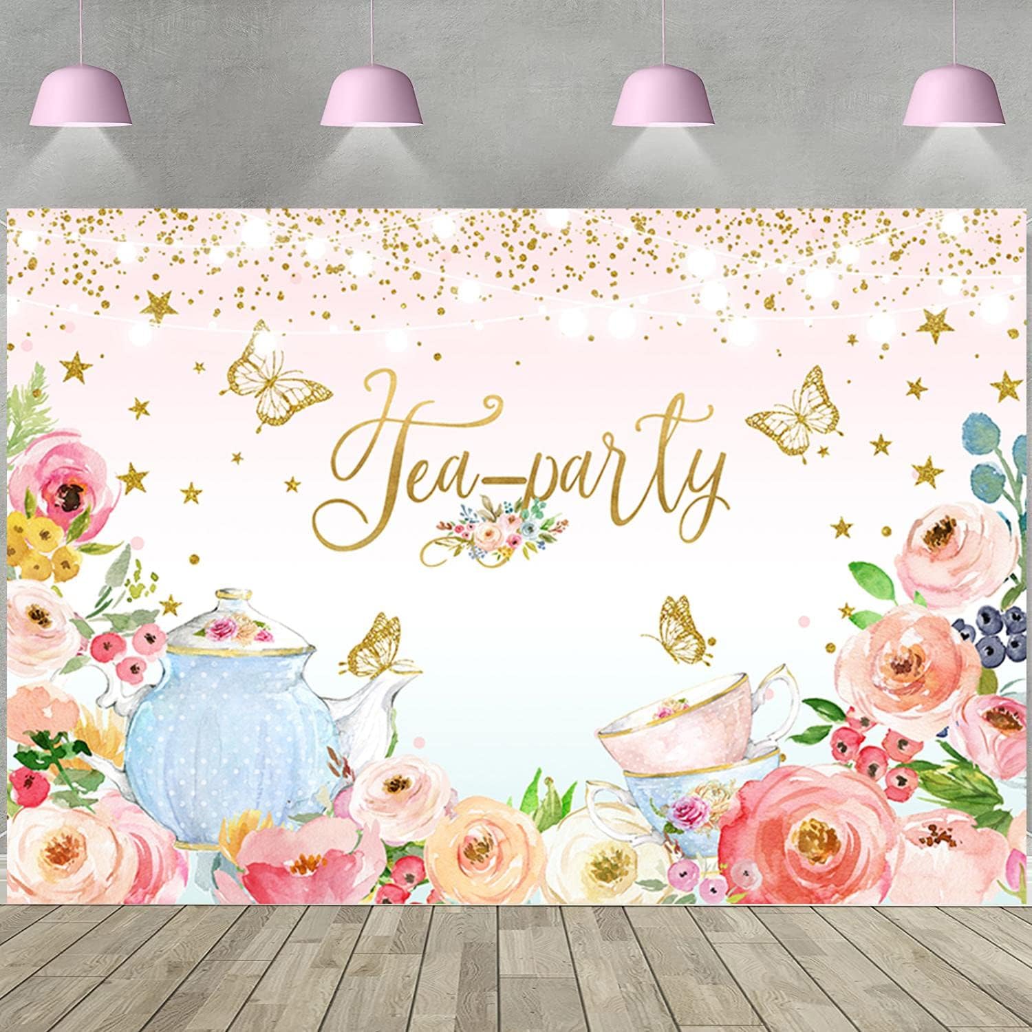 Amazon.com : Withu Floral Tea Party Backdrop Let's Partea Afternoon Tea ...