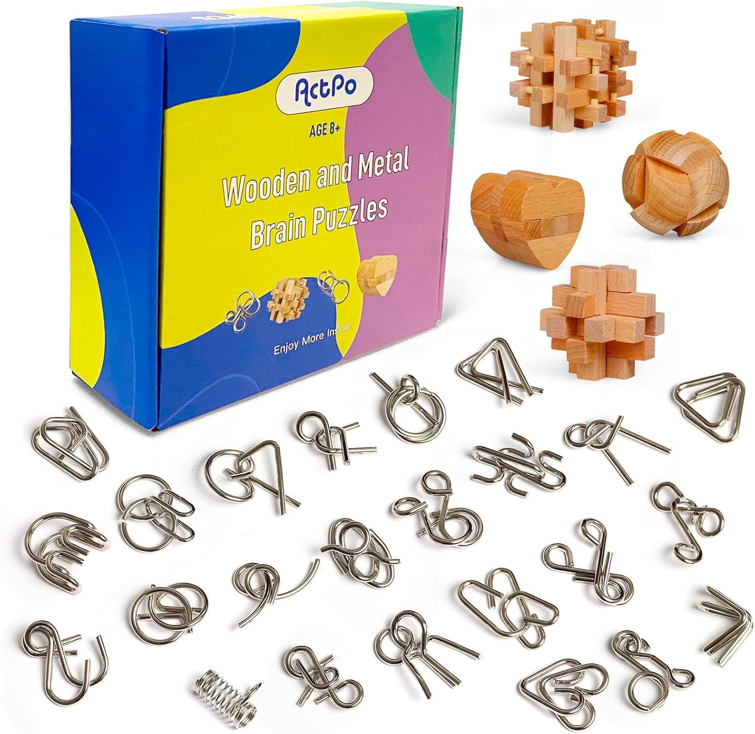 28Pcs Wooden and Metal Brain Teaser Puzzles for Kids Nepal | Ubuy