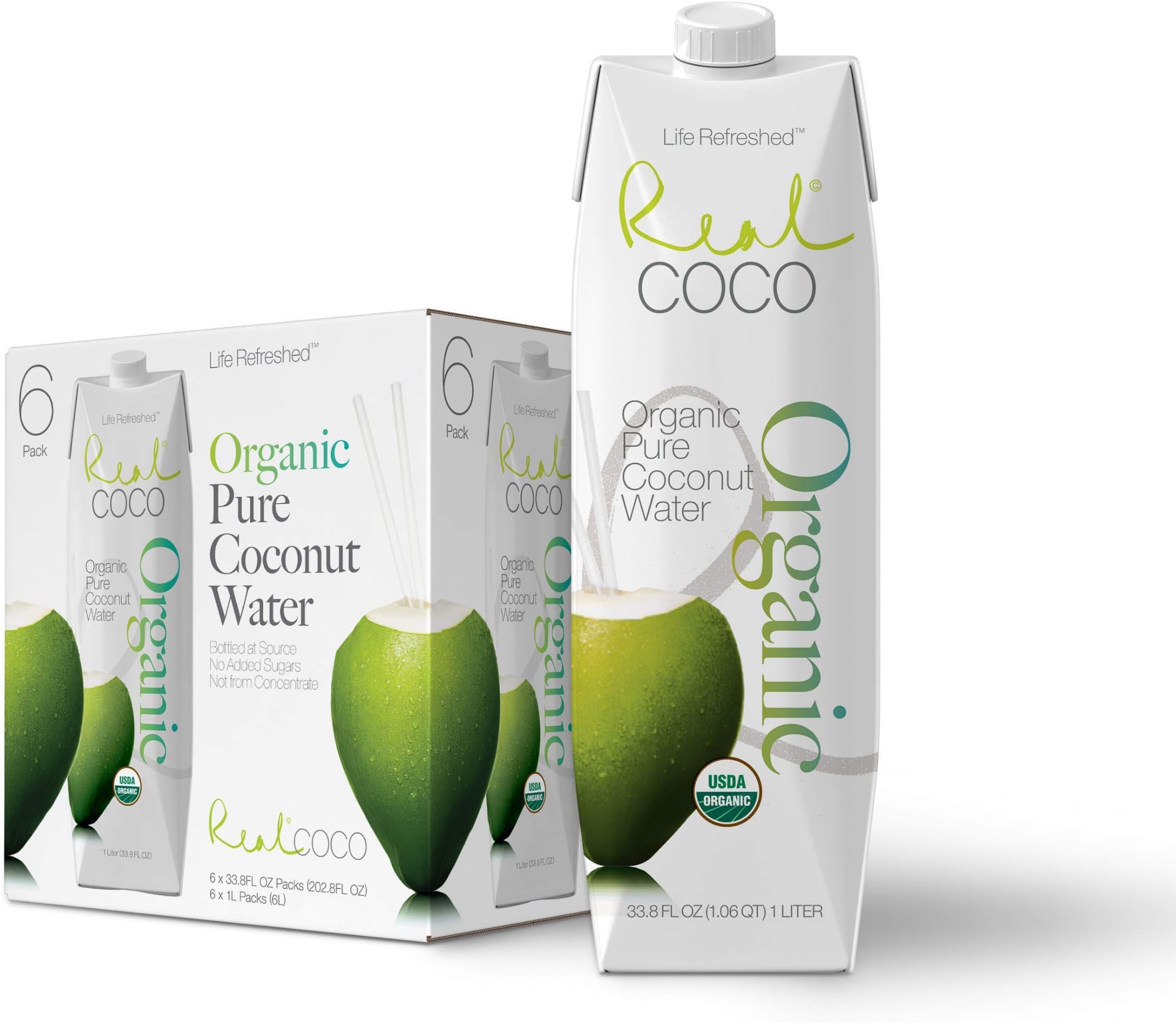 Amazon.com: Real Coco Organic Pure Coconut Water (6-Pack 1L), USDA ...