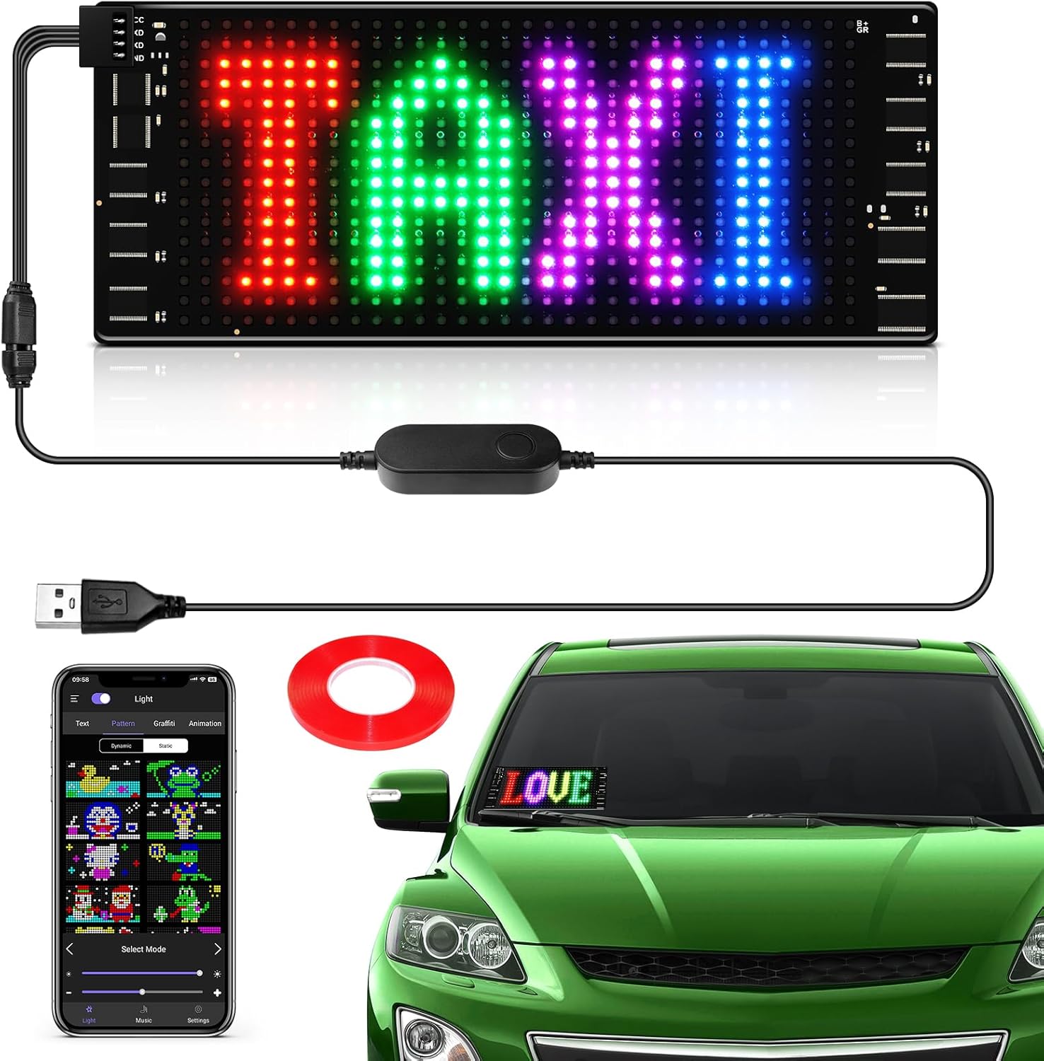 Amazon.com: Car LED Sign, 7''x3'' Flexible LED Signs for Car, USB 5V ...