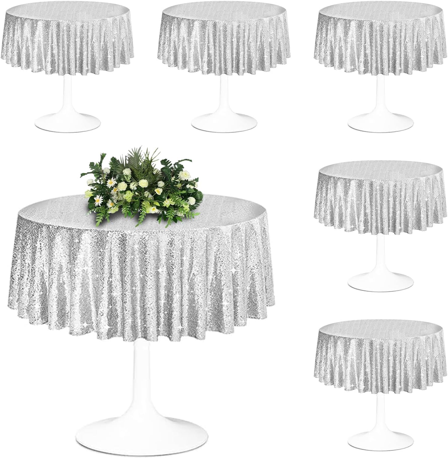 Amazon.com: Merkaunis 6 Pcs Silver Sequin Tablecloth 50Inch Silver ...