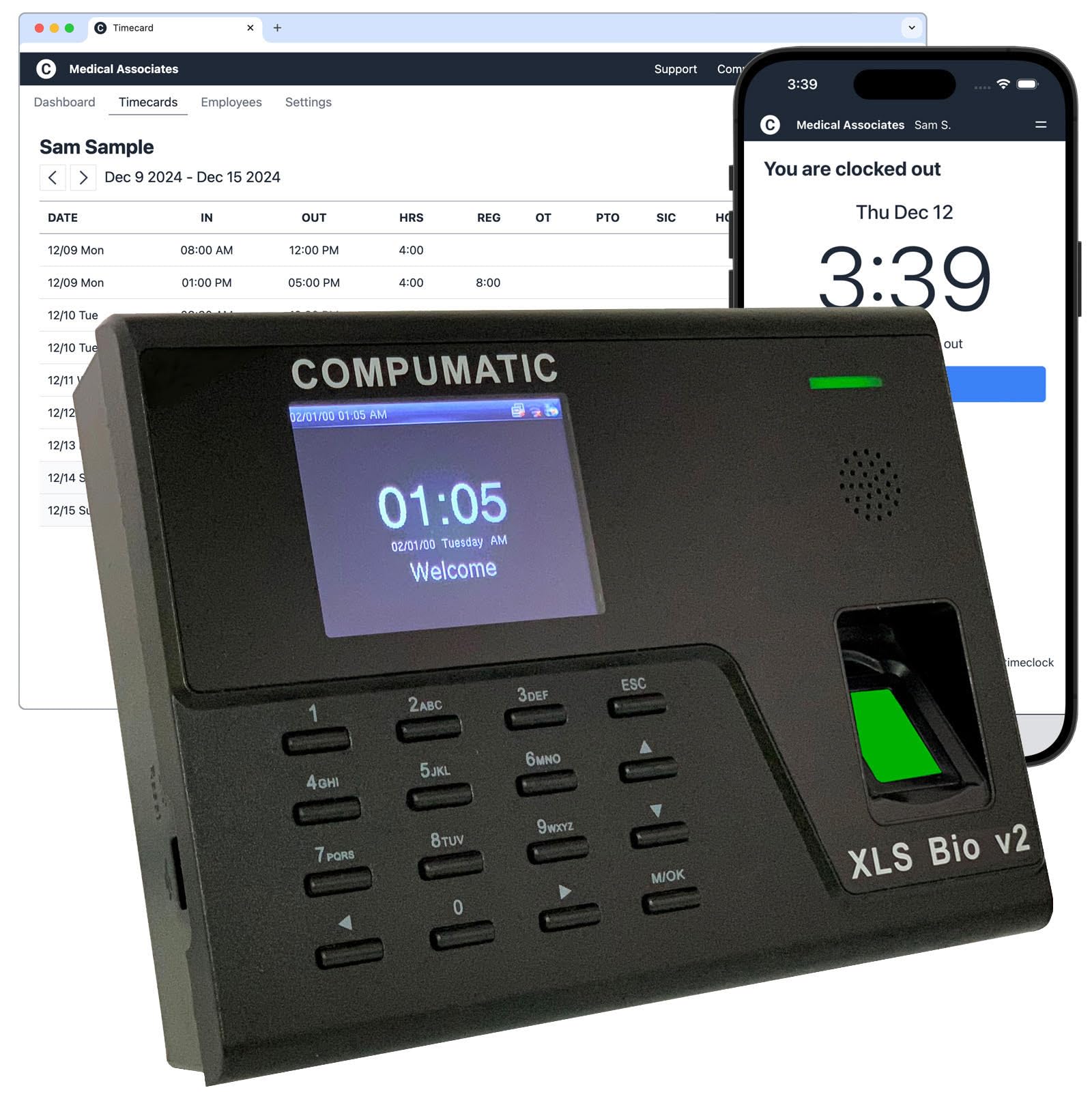 Amazon.com: COMPUMATIC Biometric Fingerprint Time Clock with Online ...