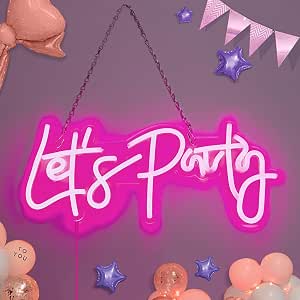 Laybasic Dimmable Let's Party Neon Sign, Pink Neon Signs for Wall Decor ...