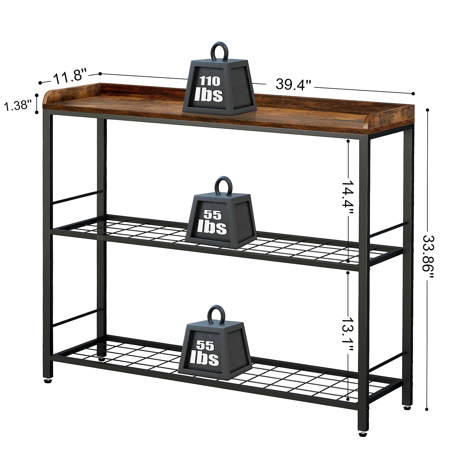 39.4" Console Table with Baffle, 3 Tier Narrow Sofa Tables & Entryway ...