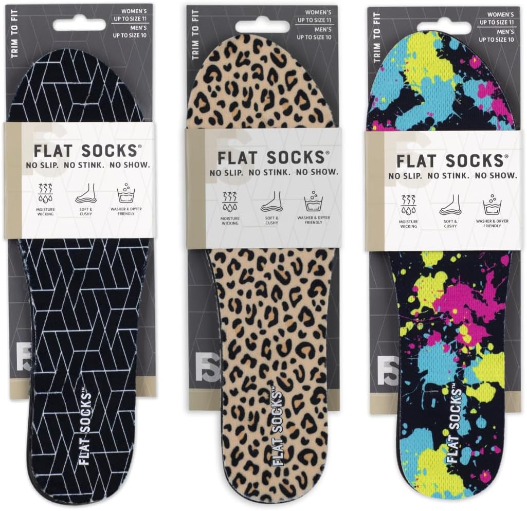 Amazon.com: FLAT SOCKS 3 Pack Washable No Show Sockless Shoe Liners ...