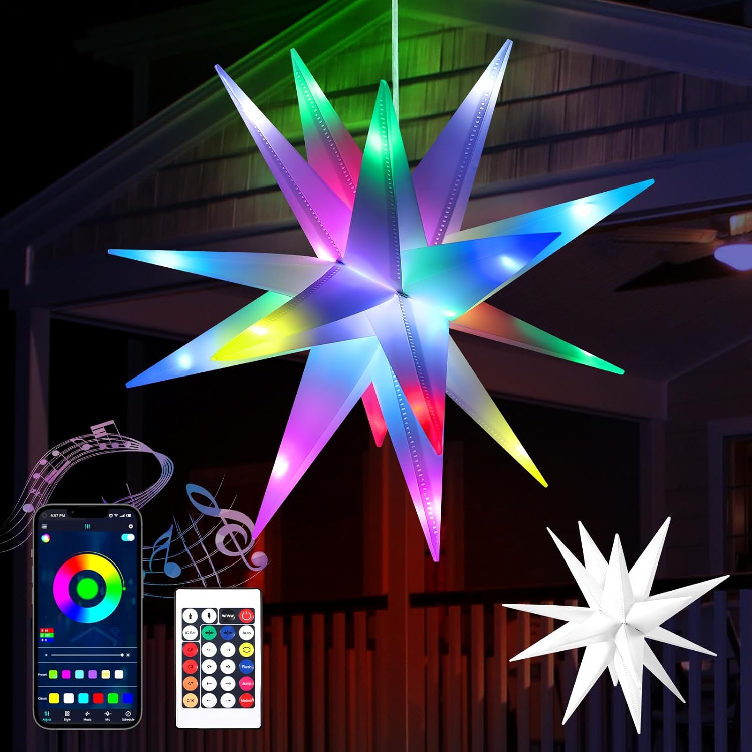 3D Star Lights, Music Sync Star Lights for Ceiling, Color Changing Star ...