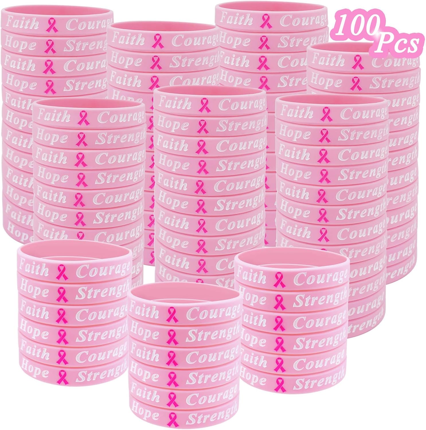 Amazon.com : 100 Pcs Breast Cancer Awareness Bracelets Bulk Items ...