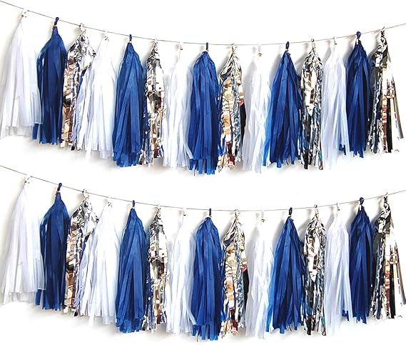 Amazon.com: AimtoHome Navy Blue White Silver Paper Tassel, 15 Pack ...