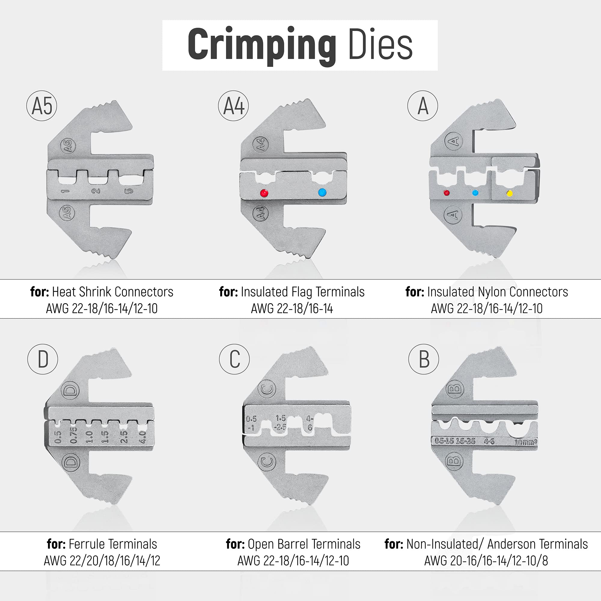EMS 9" Plus Ratcheting Wire Crimper Tool Set - With 6 Magnetic Crimping ...