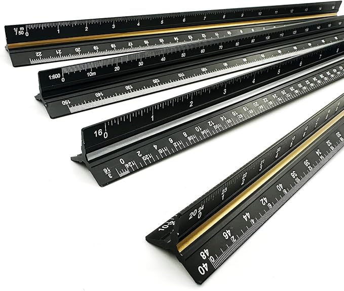 Solid Aluminum Triangular Architect Scale Ruler Set 4pcs, 3-Colors ...