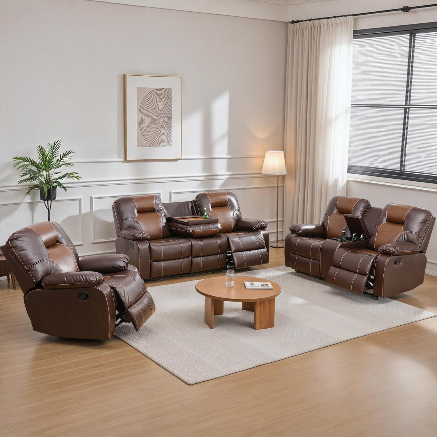Amazon.com: Caberryne Leather Recliner Sofa Set for Living Room ...
