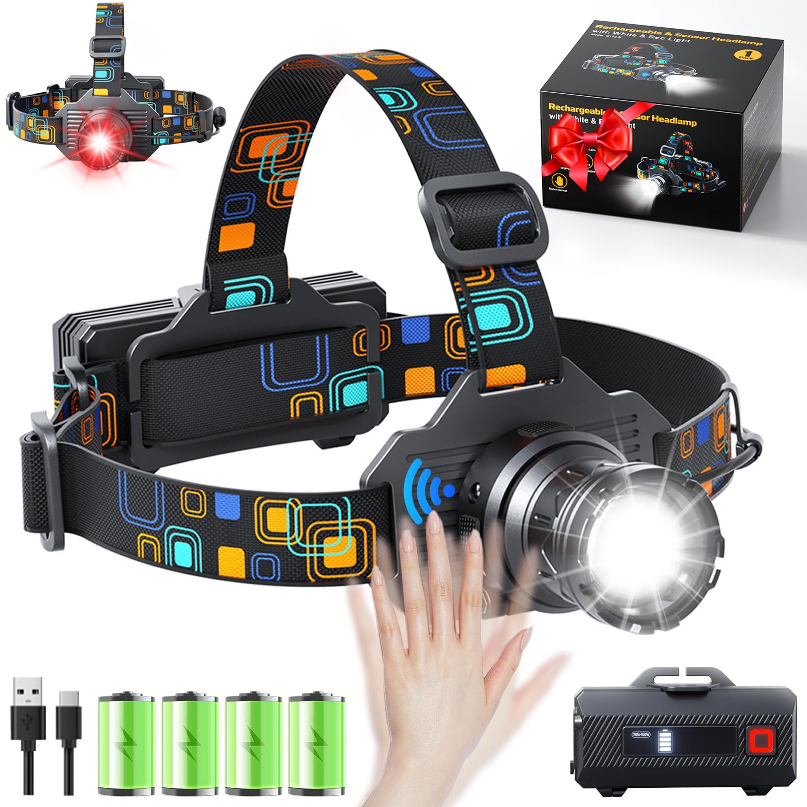 Amazon.com: Headlamp Rechargeable, Bright LED Head Lamp with White Red ...