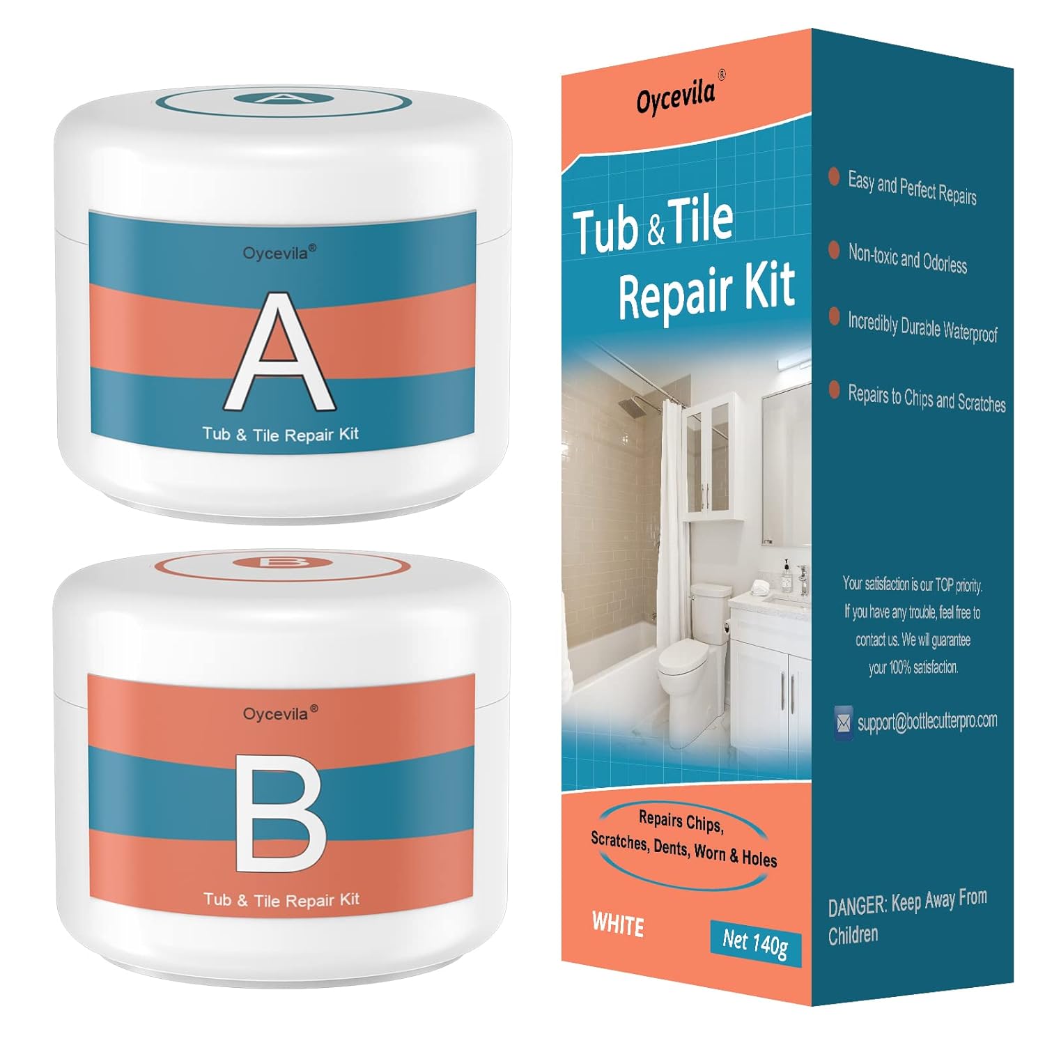 Tub Repair Kit White 3.7 OZ, Porcelain Repair Kit, Fiberglass Repair ...