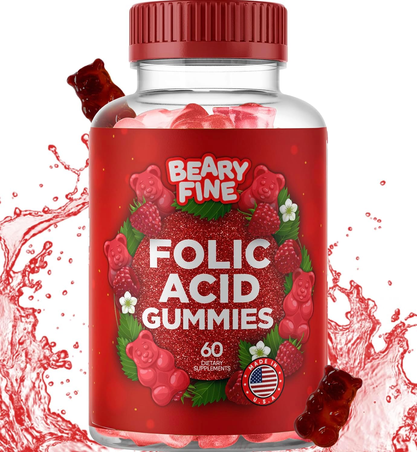 Amazon.com: Beary Fine Folic Acid Gummies 400mcg - Essential Prenatal ...