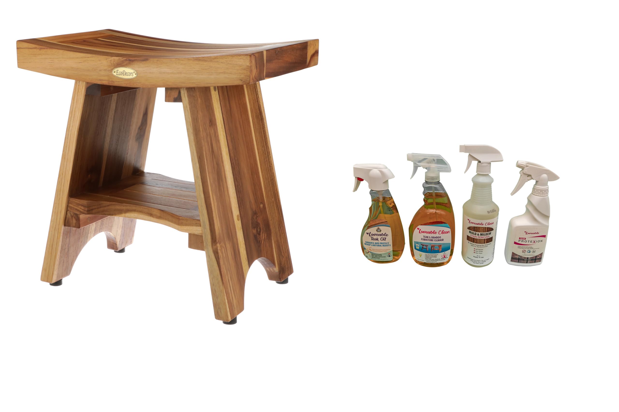 Amazon.com: EcoDecors Serenity Shower Stool with Loveble Teak Cleaner ...